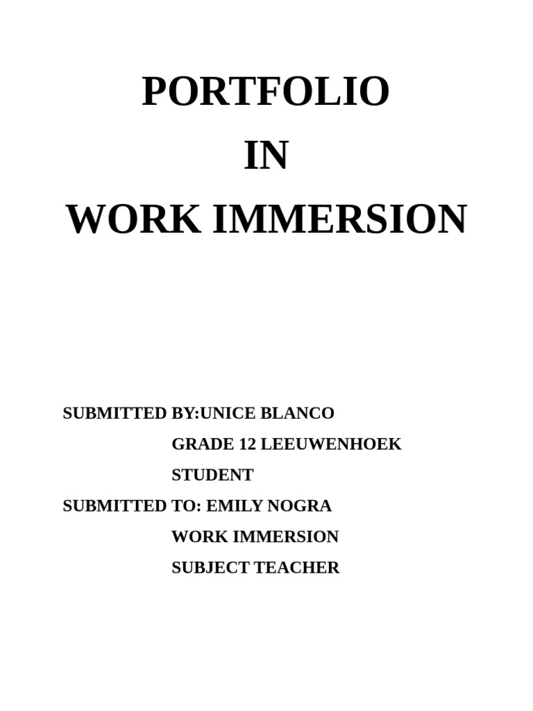 Grade 12 Work Immersion Portfolio | PDF