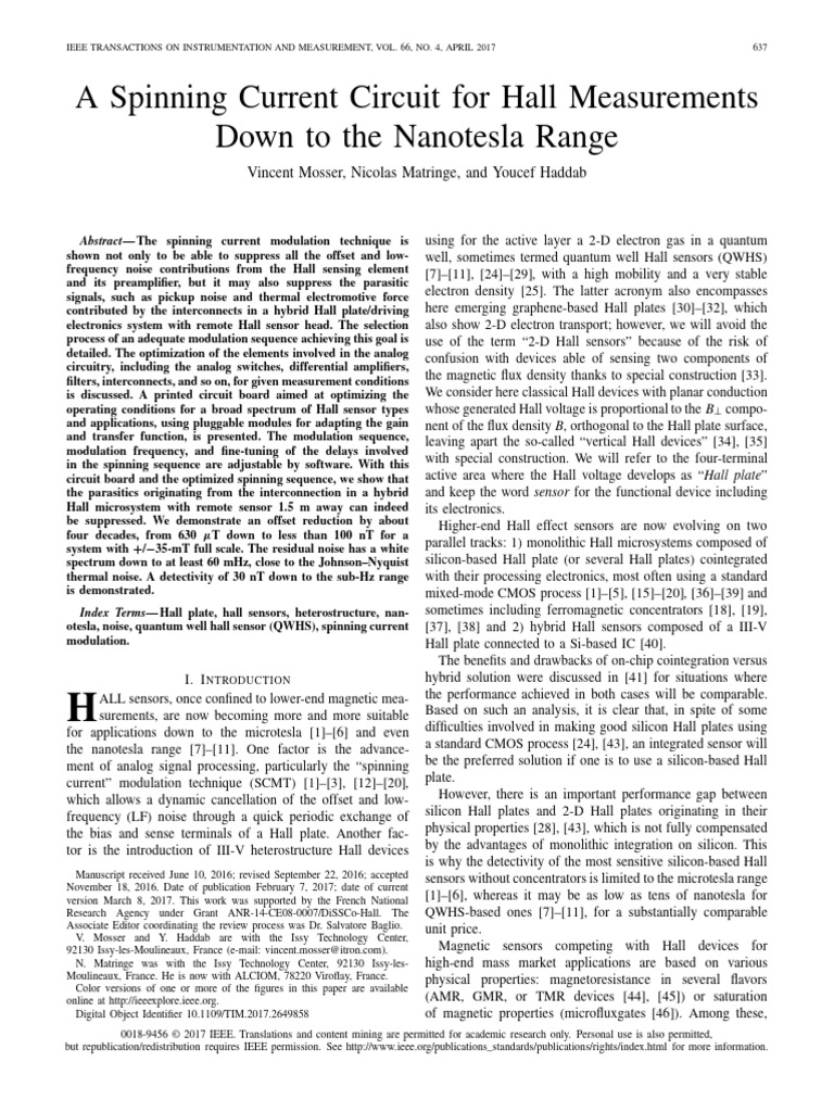 Spinning Current Circuit for Nanotesla Hall Measurements | PDF ...