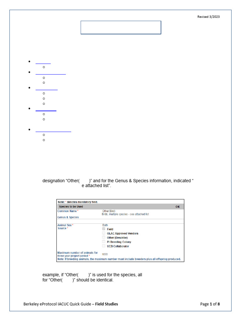 Protocols Involving Field Research | PDF | Species | Animal Testing