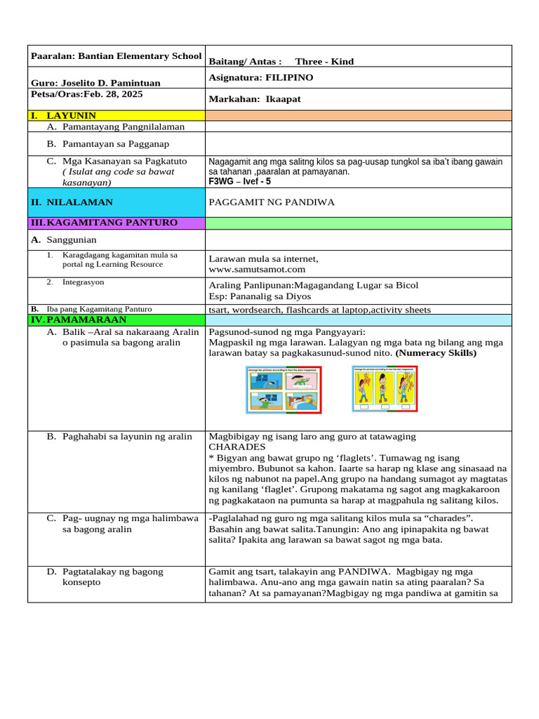 Grade 3 COT FILIPINO PANDIWA Q4 | PDF
