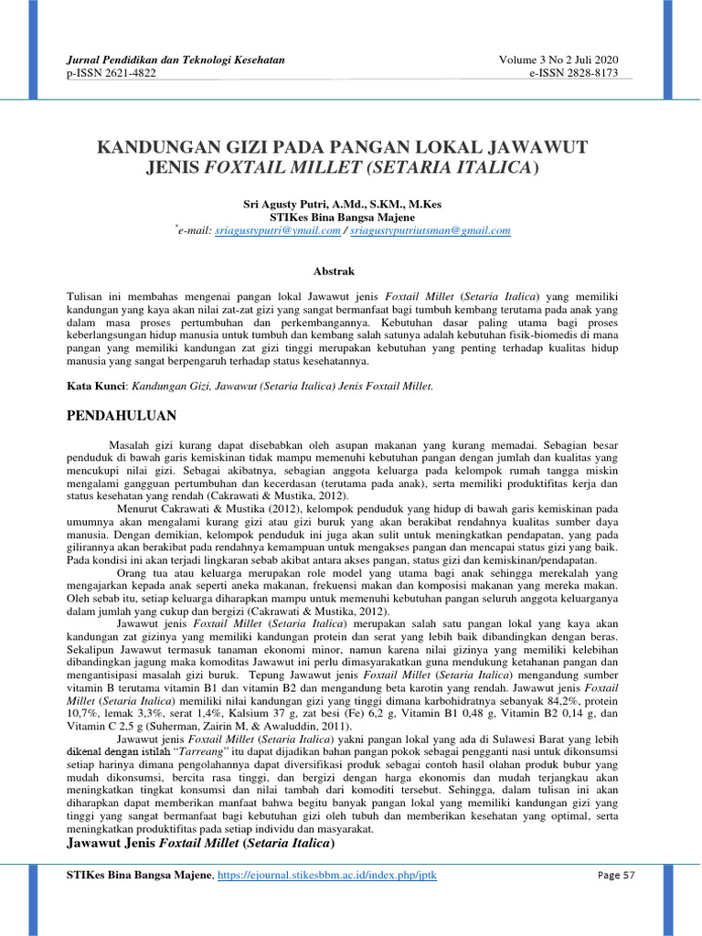 Kandungan Gizi Pada Pangan Lokal Jawawut | PDF