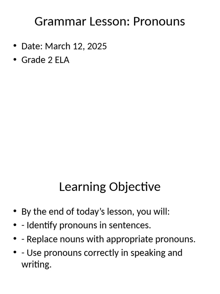 Grammar Lesson Pronouns | PDF