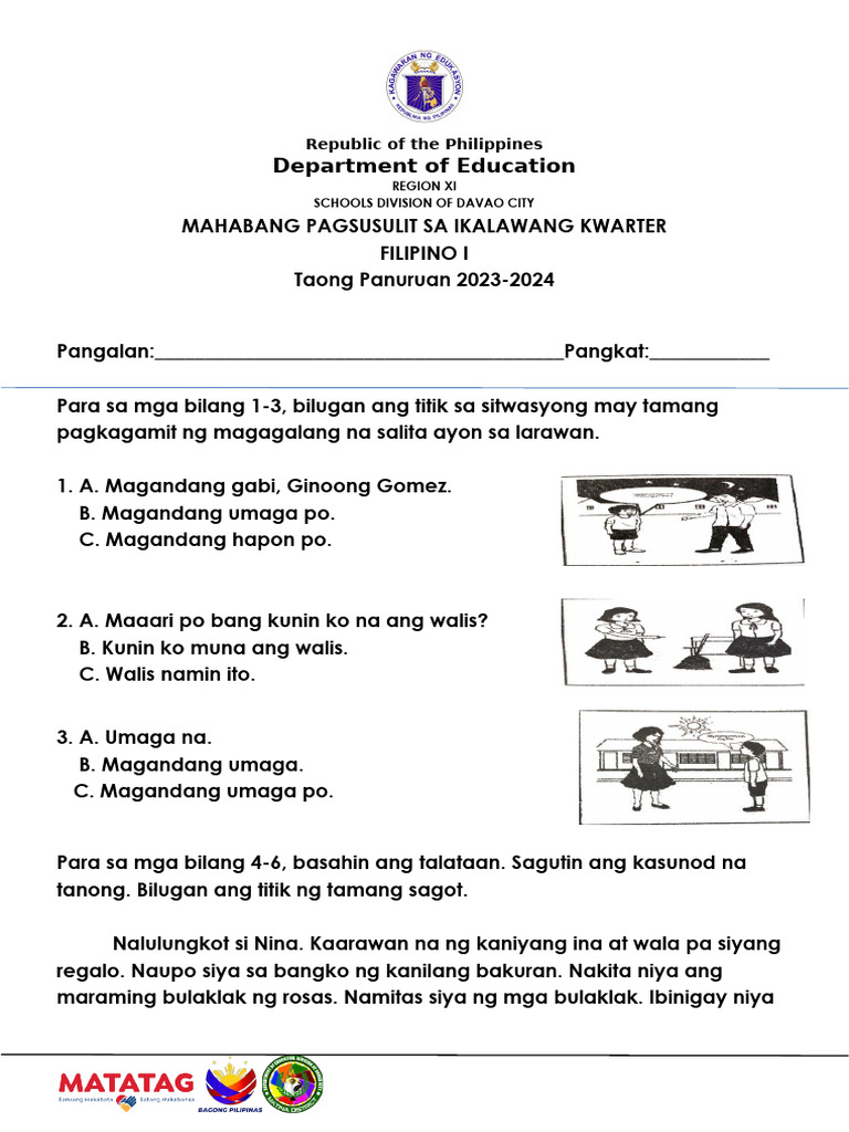 Filipino 1 Test Question | PDF