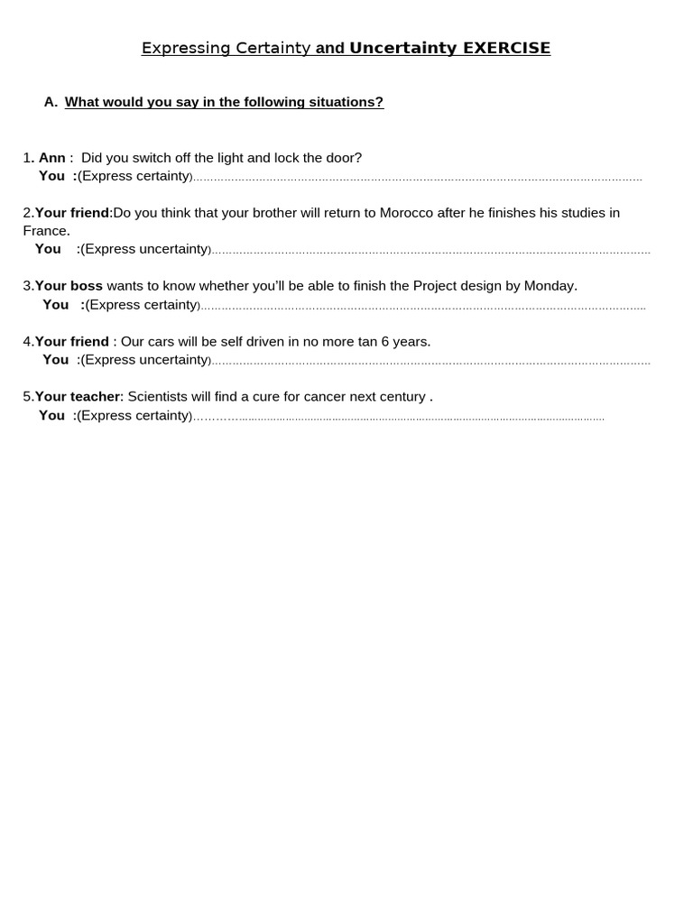 Expressing Certainty and Uncertainty EXERCISE | PDF