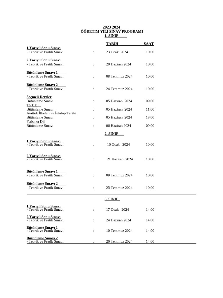 Sinav Programi 2023-2024 | PDF