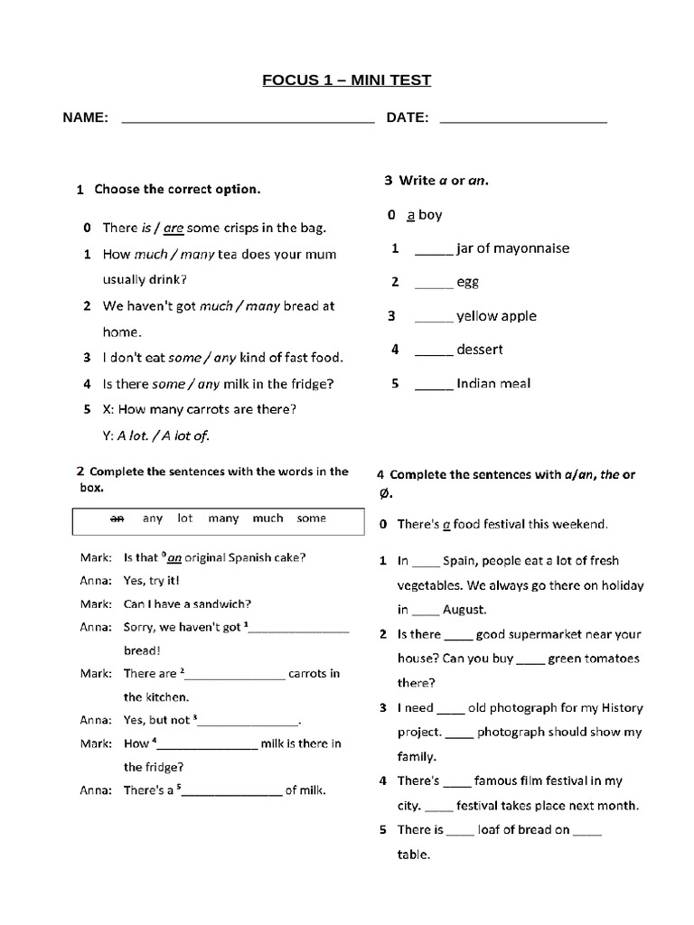 Focus 1 Mini Test | PDF