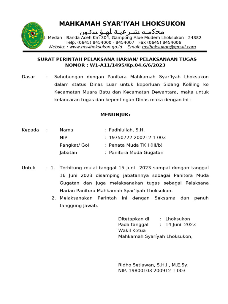 CTH Surat Penunjukan PLH | PDF