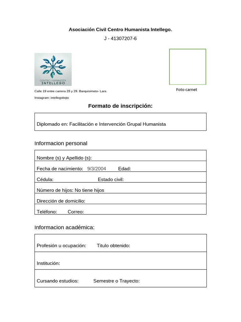 Plantilla de Inscripción | PDF