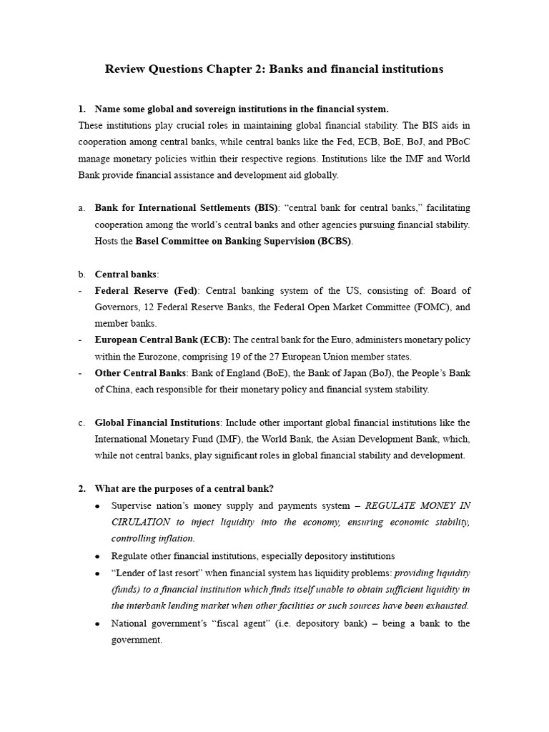 Review Questions Chapter 2 Banks and Financial Institutions | PDF | Quantitative Easing ...
