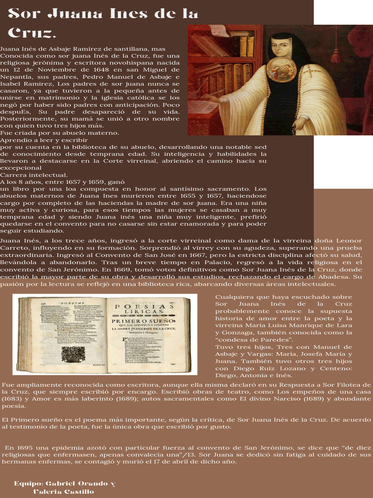 Biografía de Sor Juana Inés de la Cruz | PDF