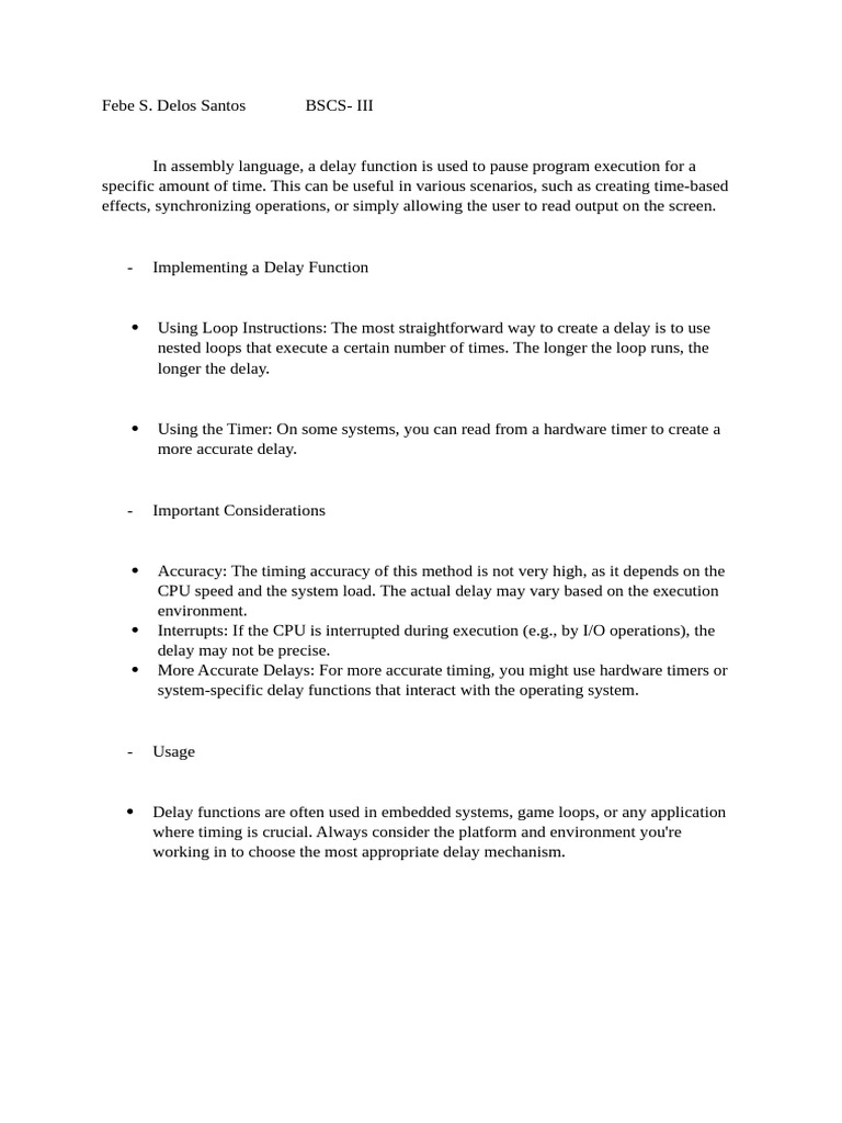 Delay Function in Assembly Language | PDF