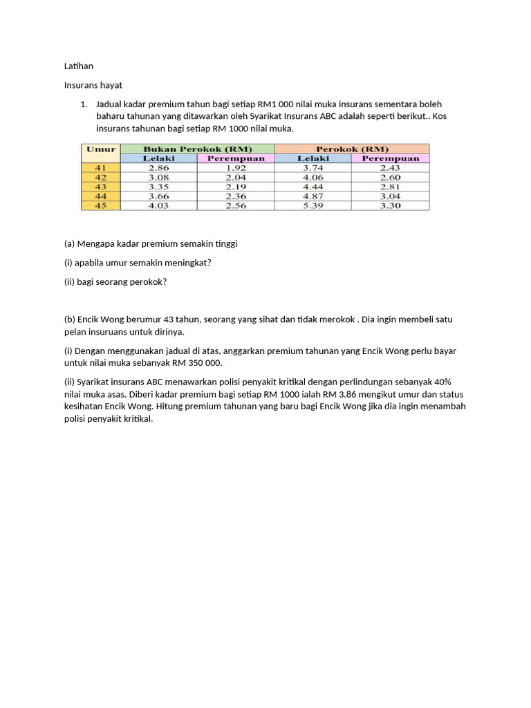 Latihan insurans hayat | PDF