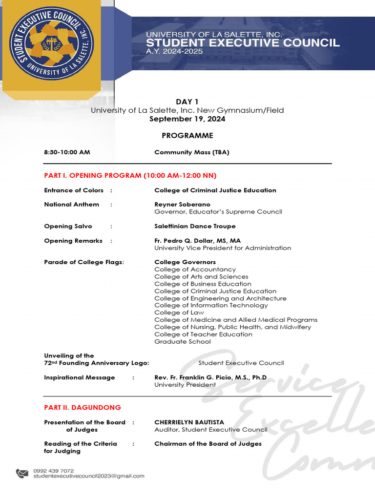 La Salette University Founding Anniversary Program | PDF