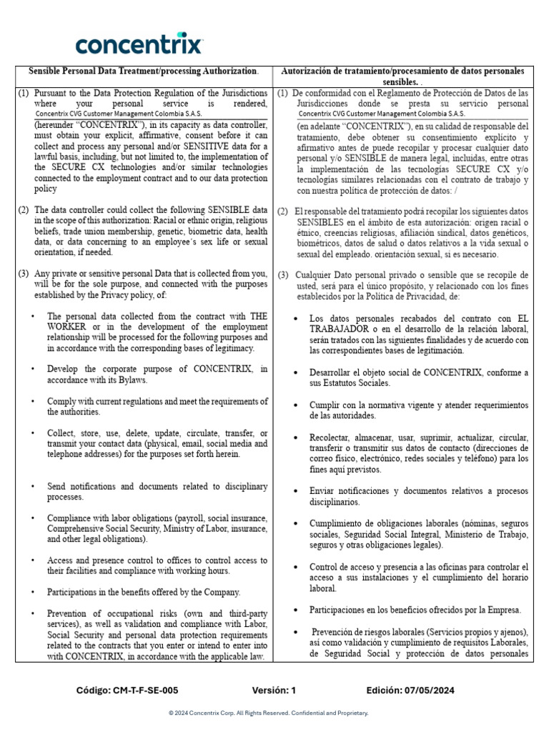 AUTORIZACION DE DATOS CNX - Encrypted | PDF | Privacidad | Tecnologías de la información