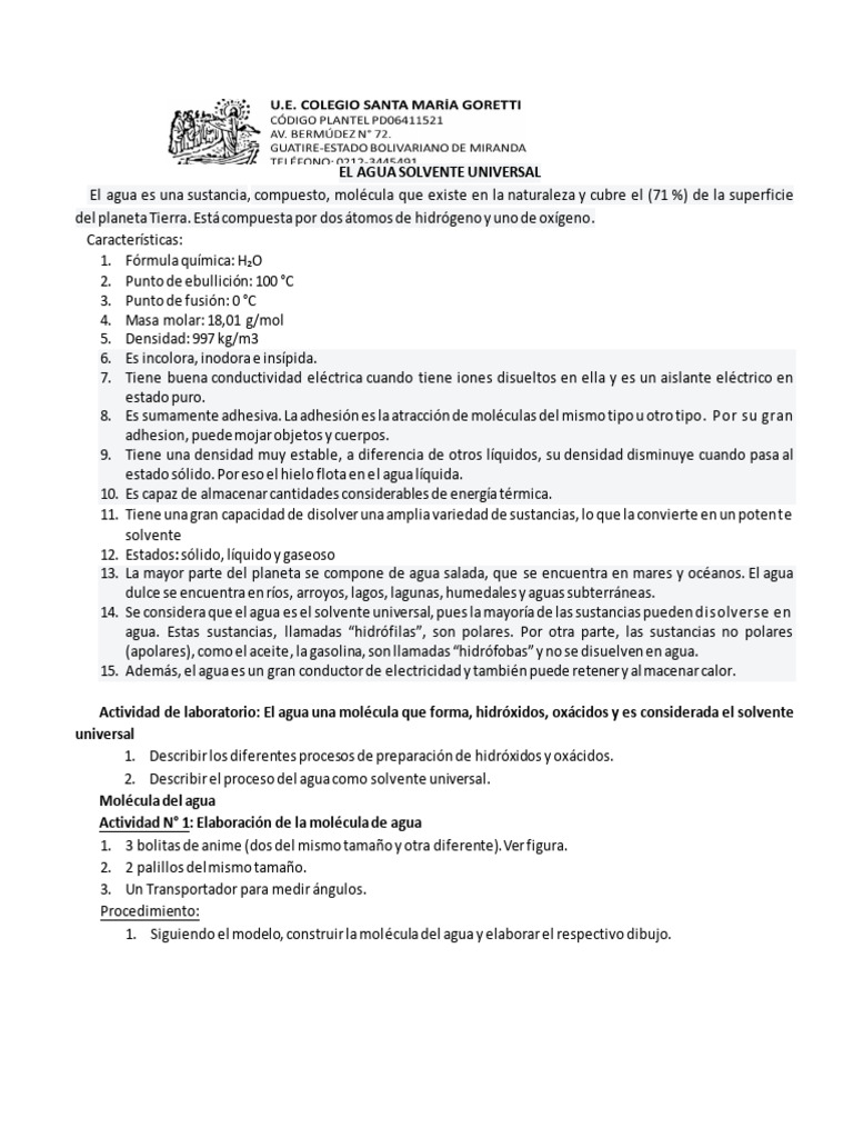 Actividad Practica Agua GO | PDF | Agua | Propiedades del agua