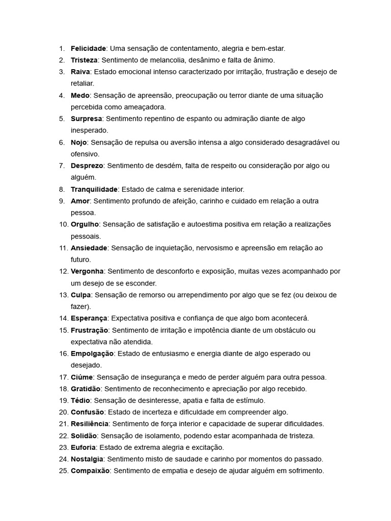 Lista de Emoções e Sentimentos | PDF | Sentimento | Emoções