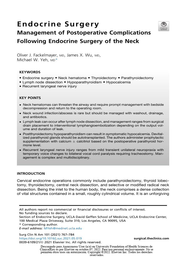 Following Endocrine Surgery of The Neck | PDF | Larynx | Clinical Medicine