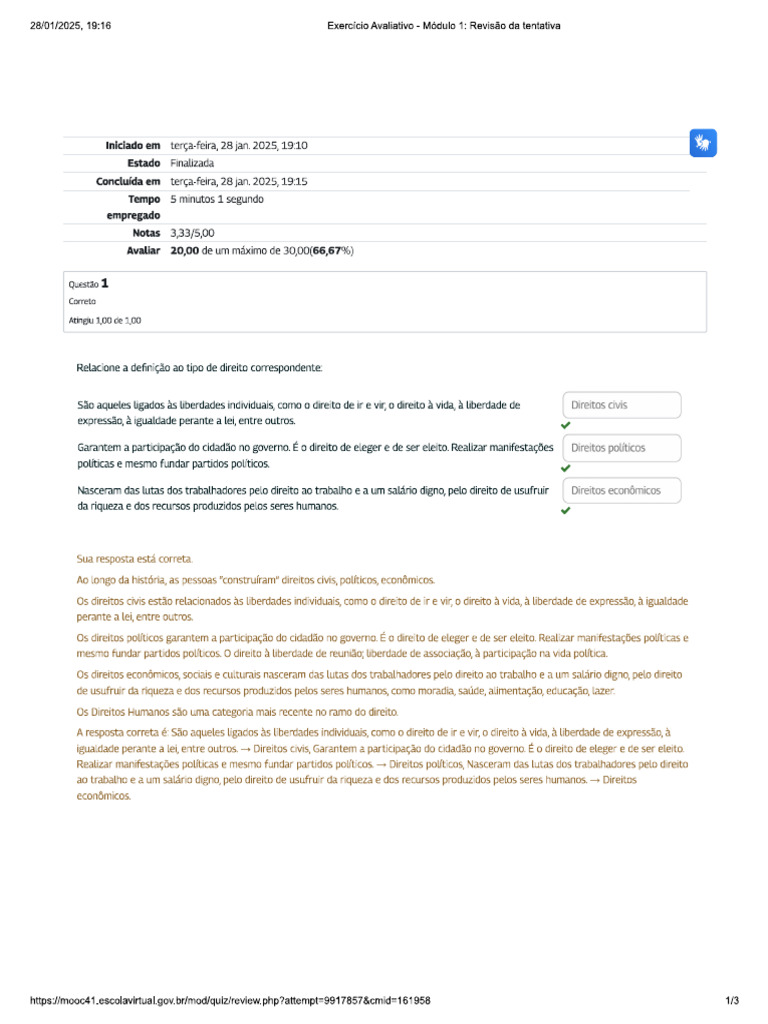 Exercício Avaliativo - Módulo 1_ Revisão da tentativa | PDF