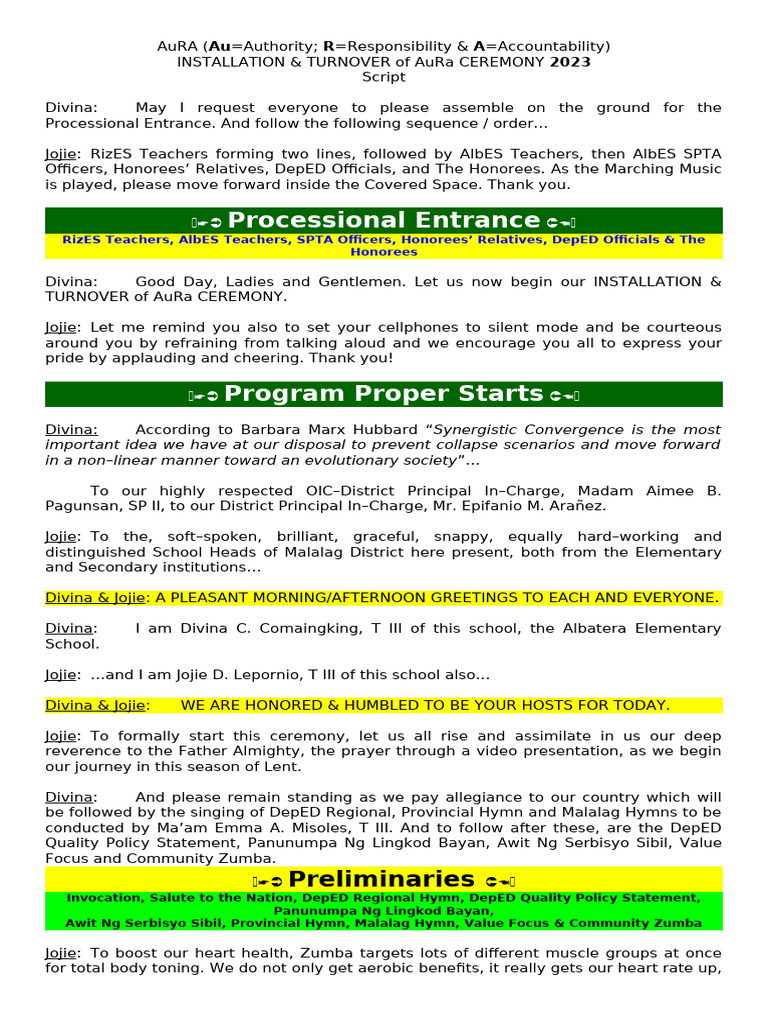 AuRa Ceremony Installation & Turnover 2023 | PDF