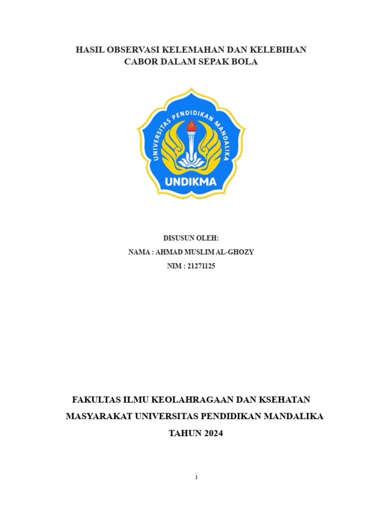 Hasil Observasi Kelemahan Dan Kelebihan Cabor Sepak Bola (Muslim Al-Ghozy) | PDF
