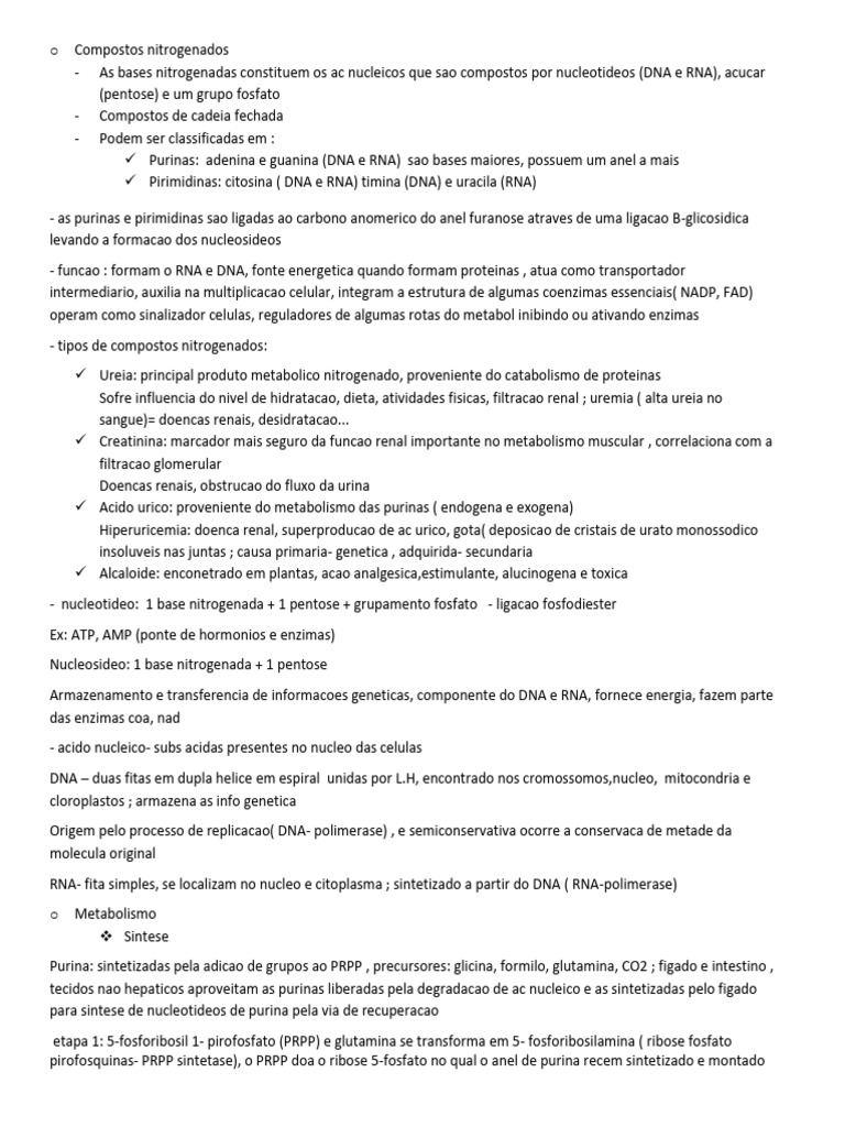 Compostos nitrogenados SP4 | PDF | Biossíntese | Nucleotídeos
