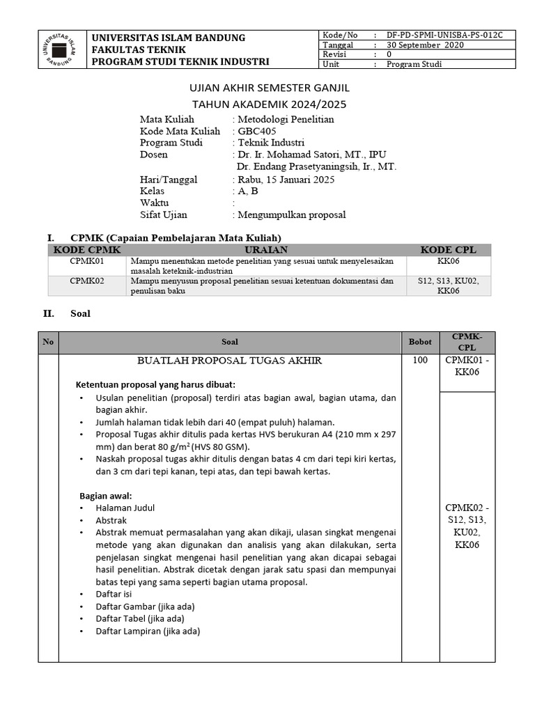 Soal UAS 24_25 metpen | PDF