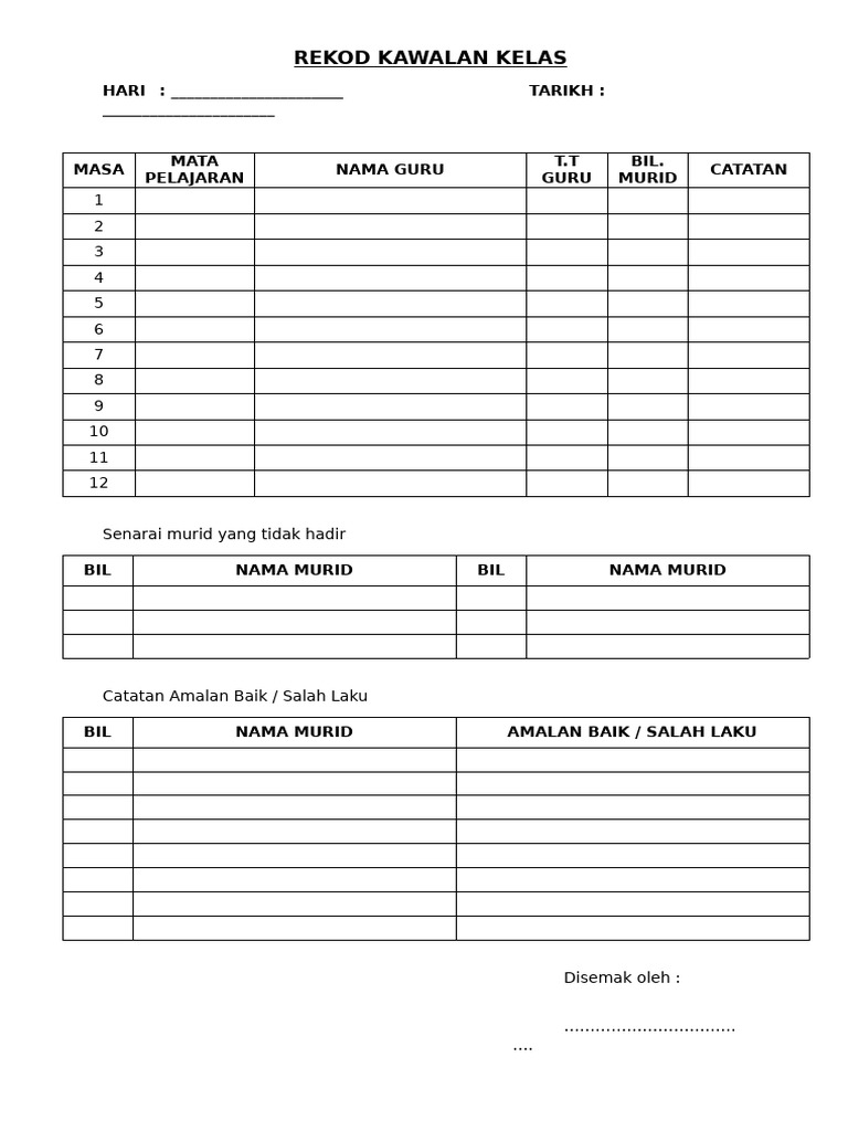 Rekod Kawalan Kelas | PDF