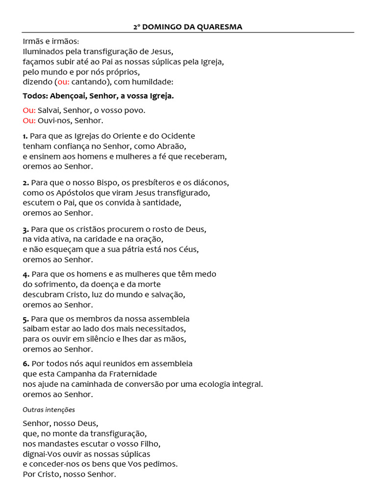 2º Domingo Da Quaresma - Preces | PDF