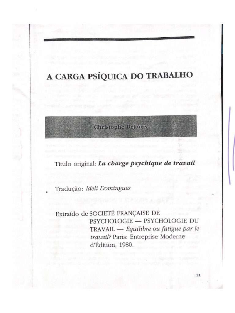 Texto 05 A CARGA PSIQUICA DO TRABALHO (1) | PDF