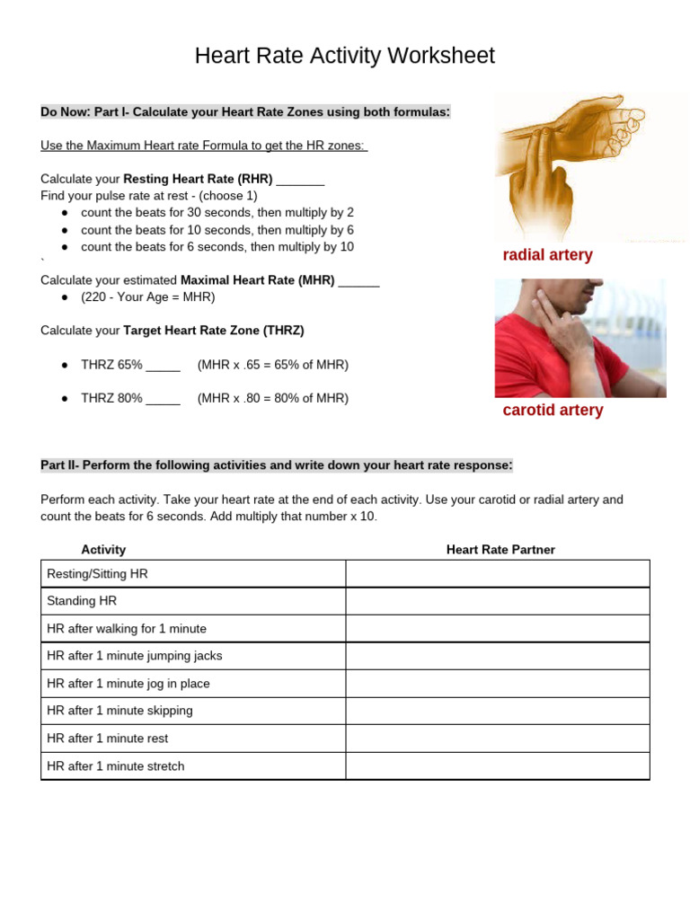 Heart Rate Zone Calculation Worksheet | PDF