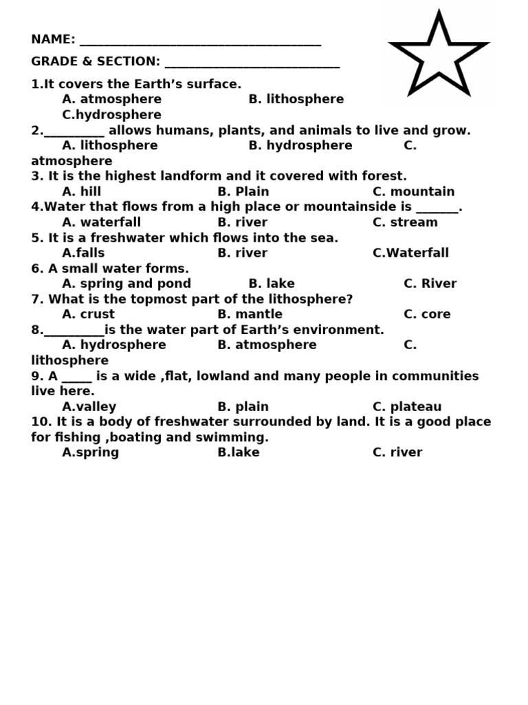 Earth’s Surface and Water Quiz | PDF