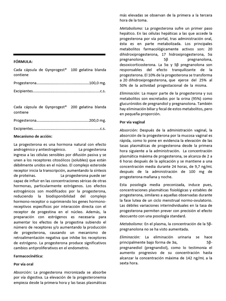 Gynprogest 100 Progesterona 100 MG | PDF | Progesterona | El embarazo