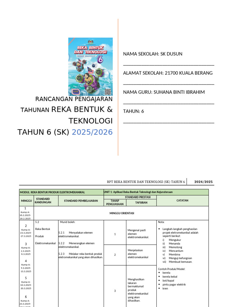 RPT RBT THN 6 (SK) 2025 | PDF