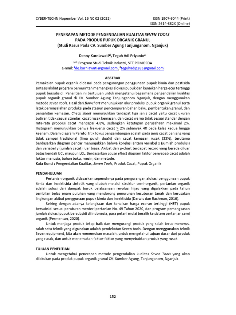 Penerapan Metode Pengendalian Kualitas Seven Tools Pada Produk Pupuk Organik Granul | PDF