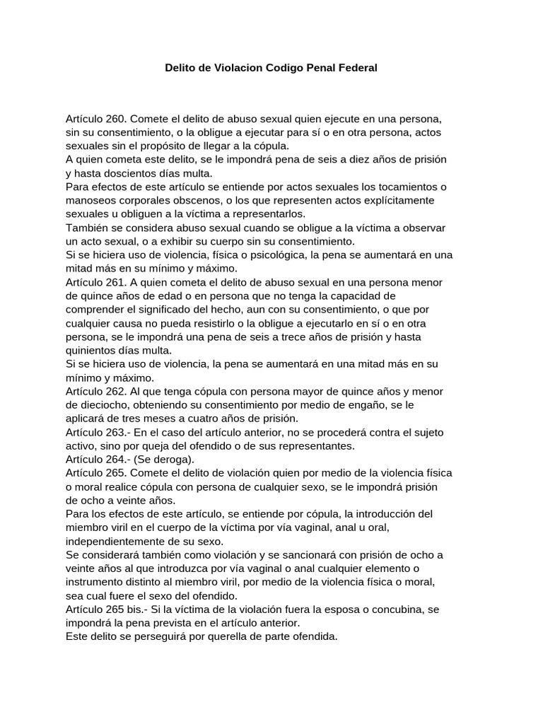Delito de Violacion Codigo Penal Federal | PDF | Violación | Abuso sexual