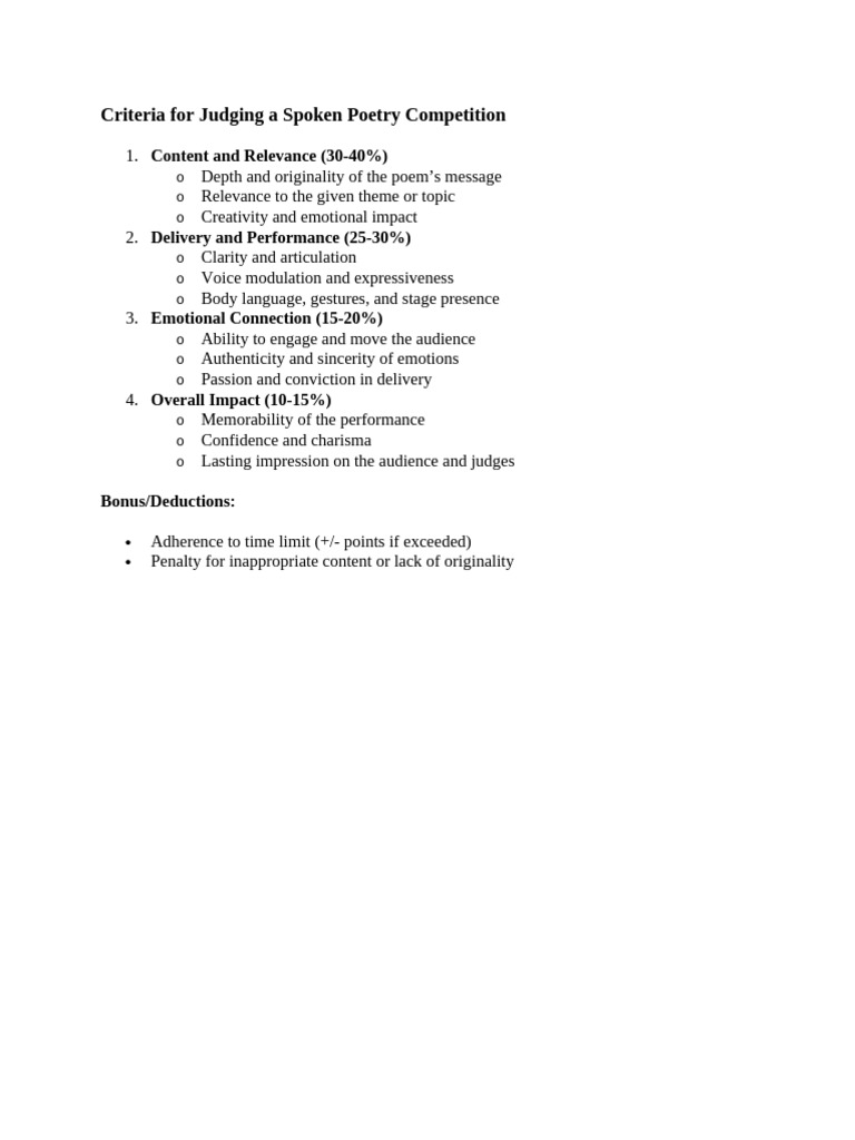 Spoken Poetry Competition Judging Criteria | PDF