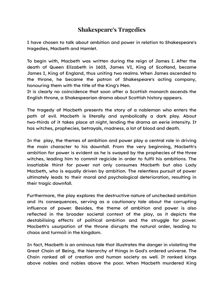 Shakespeare's Tragedies - Inter III | PDF | Macbeth | Hamlet