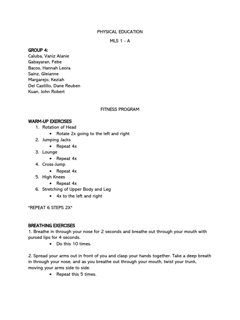 Group 4 - Pe Fitness Program | PDF | Breathing