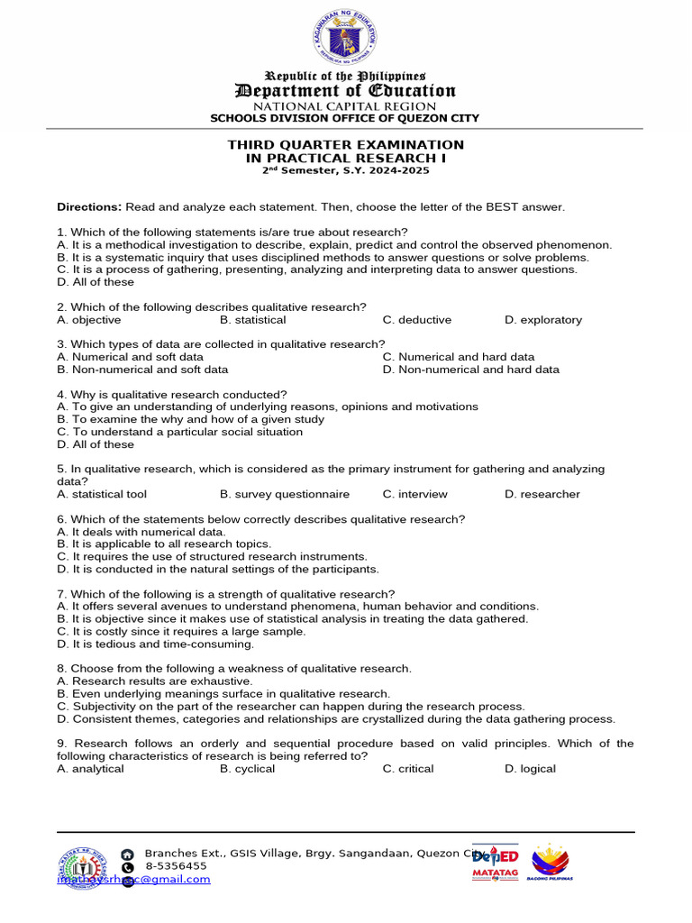 Test Paper (Template-SDO QC) | PDF | Qualitative Research | Statistics