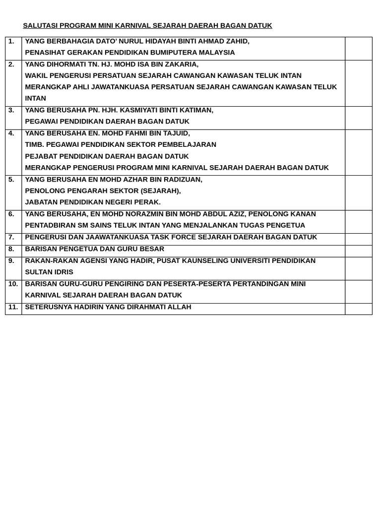 Salutasi Mini Karnival (3-A) | PDF