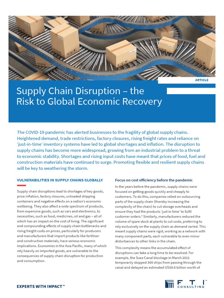 Supply Chain Disruption Risk Global Economic Recovery | PDF | Cost Of ...