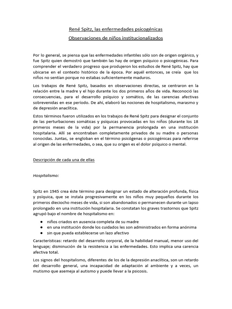 Ren - Spitz Enfermedades Psicogenicas | PDF | Depresión (estado de ánimo) | Sicología
