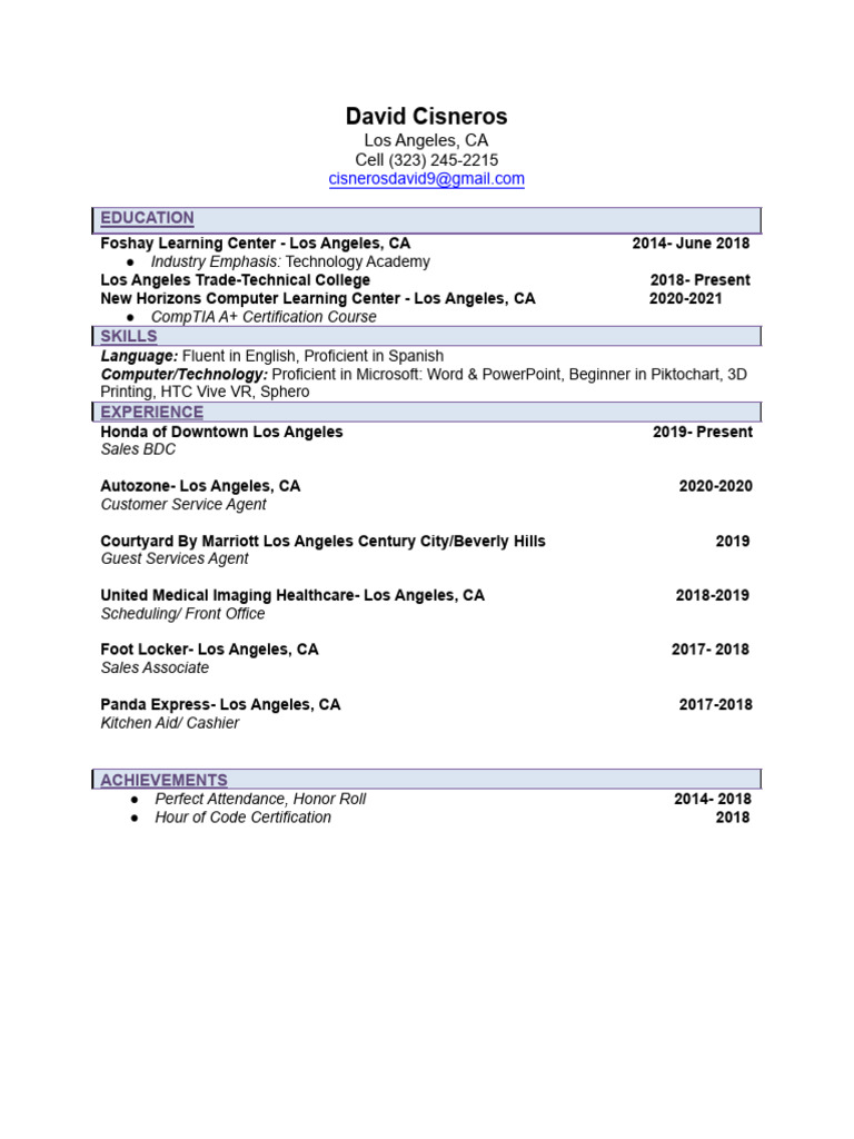 David Resume 2021 | PDF