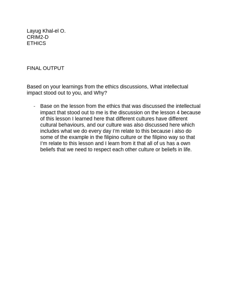 Layug Khal-El, Ethics Final Output | PDF