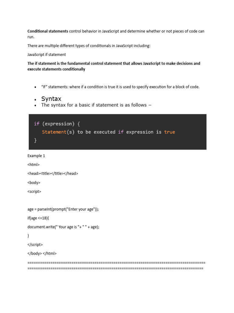 JavaScript Conditional Statements Guide | PDF