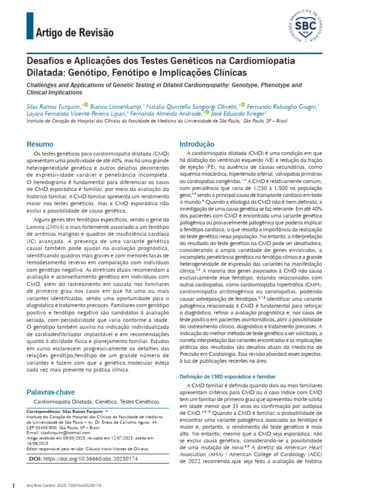 Testes Genéticos na Cardiomiopatia Dilatada | PDF | Genética ...