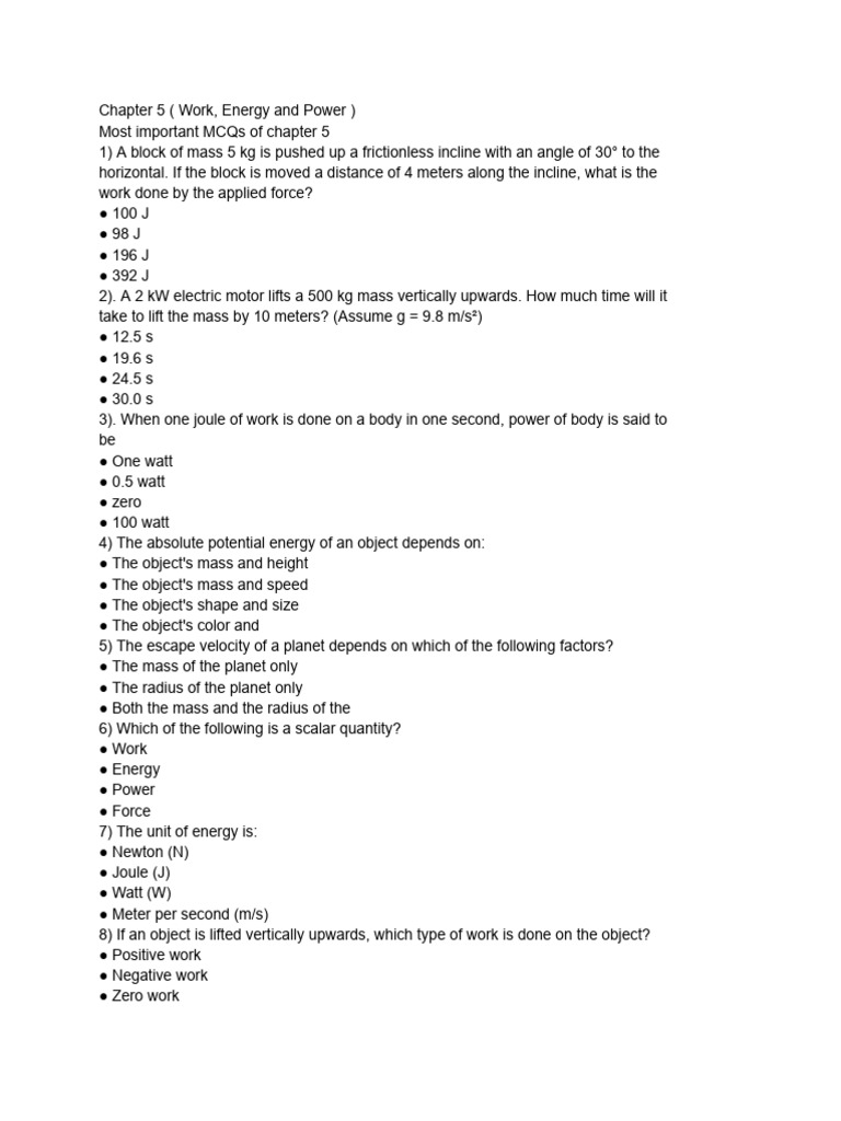 1 Chapter 5 (Work, Energy and Power) | PDF