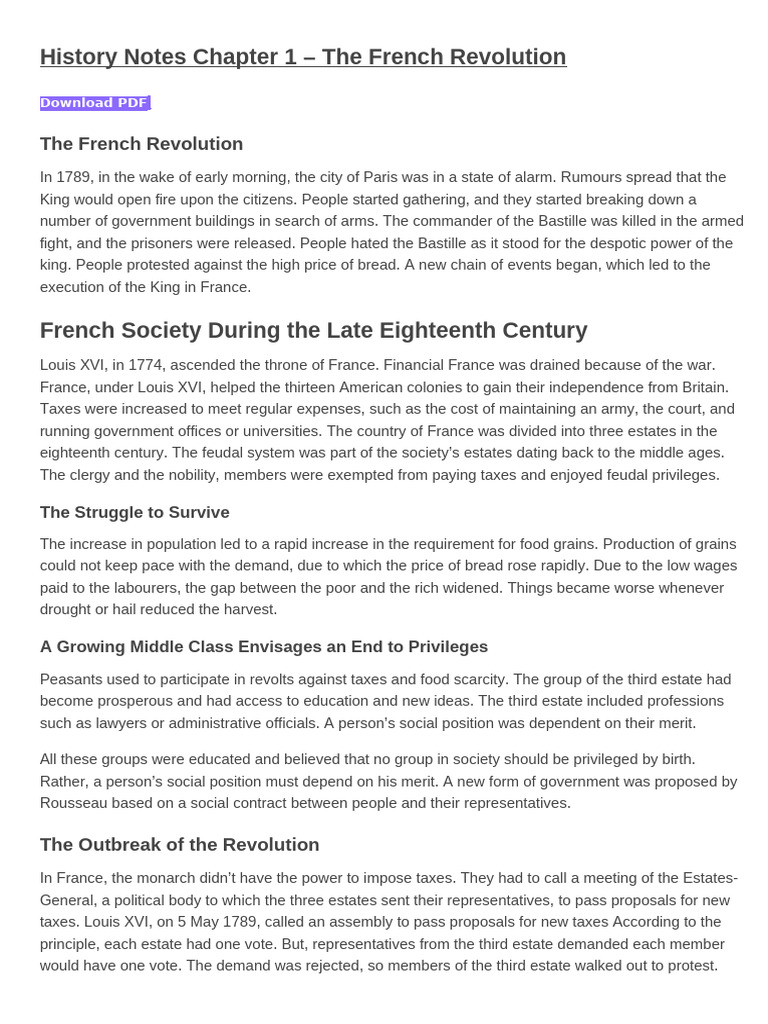 CBSE Class 9 History Notes Chapter 1 | PDF | French Revolution | Reign ...