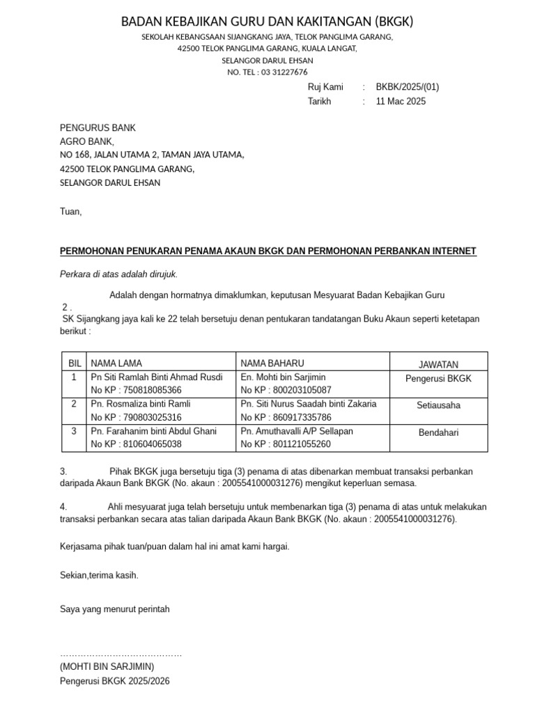 Surat Permohonan Tukar Tandatangan | PDF