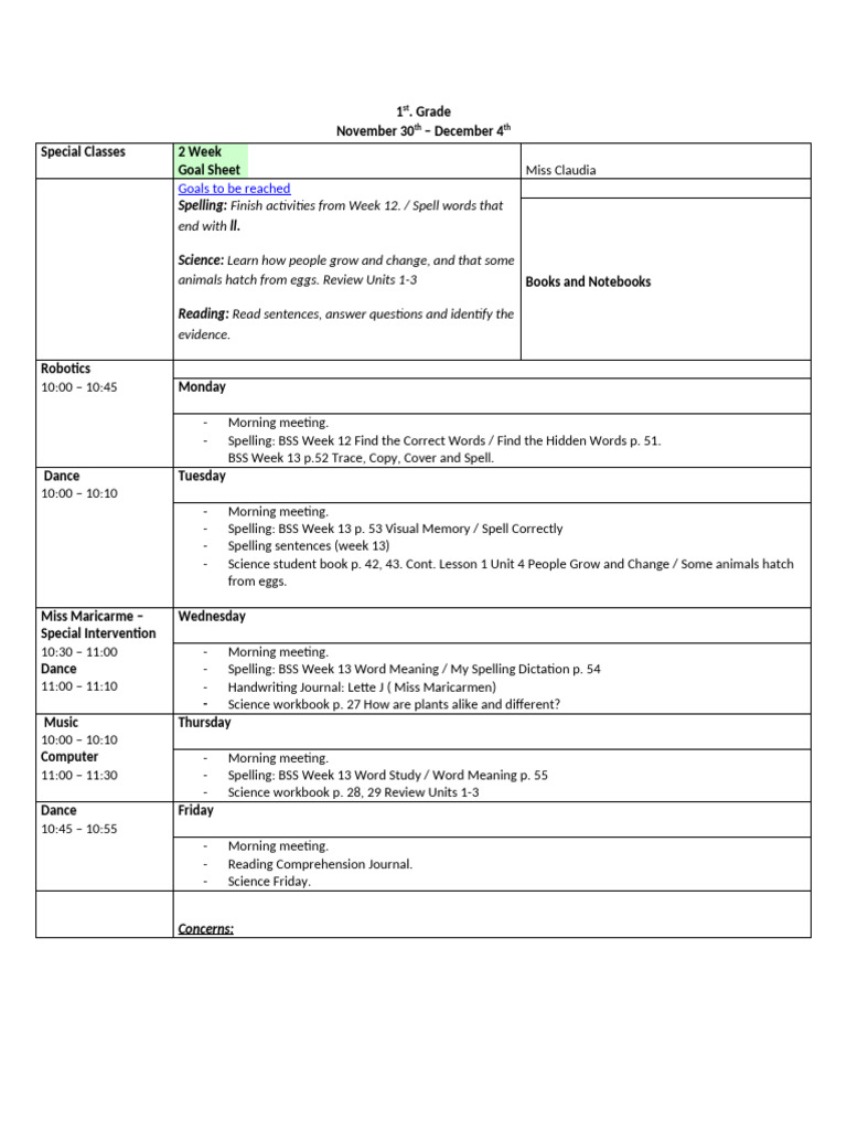 1 G December Lesson Plan | PDF | Orthography | Writing